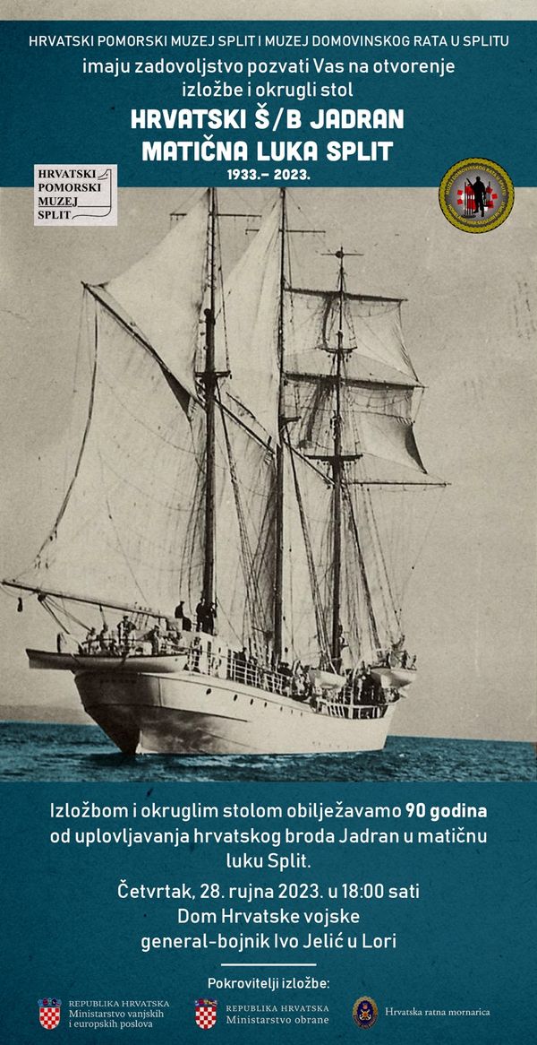 Hrvatski školski brod Jadran – matična luka Split, 1933. – 2023.