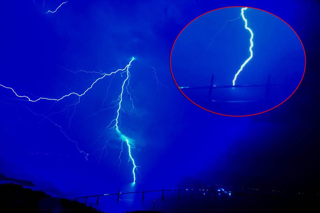 FOTO Pogledajte spektakularne prizore munja iznad Pelješkog mosta ...